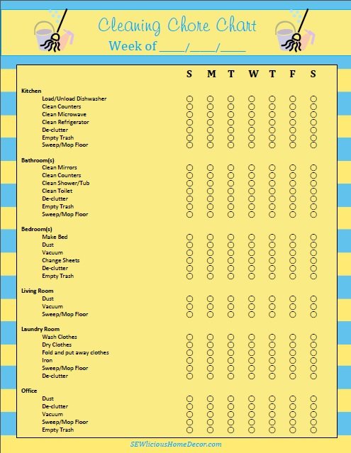 Daily Cleaning Chore Chart FREE Printable